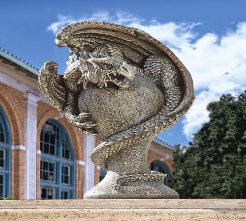 Dragon Curled Around Mystical Orb | Outdoor Garden Statues