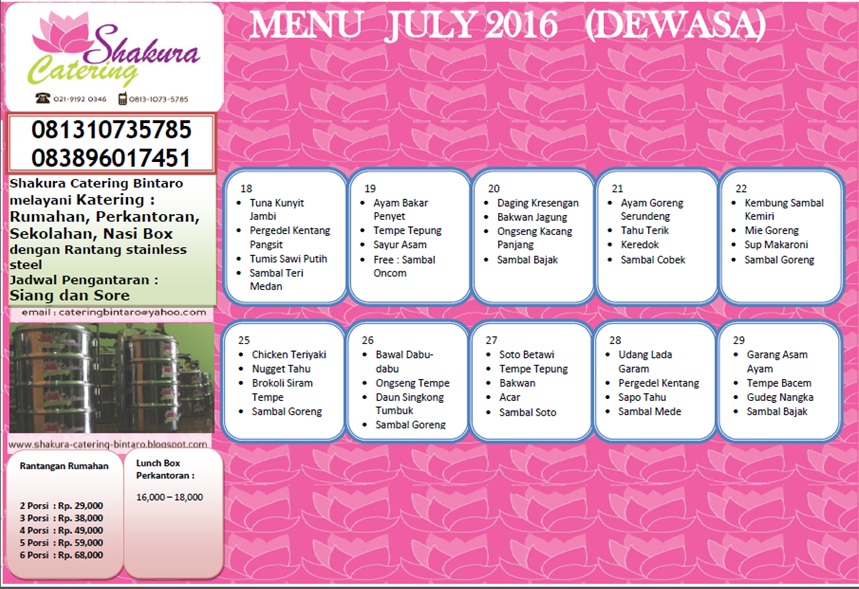 Menu July 2016 Katering Rumahan Karyawan dan Katering Anak / Katering ...