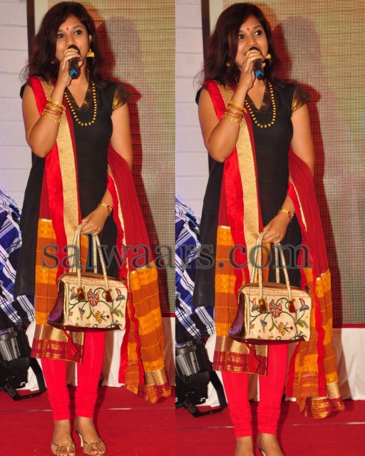 Singer Sumangali in Black Churidar - Indian Dresses