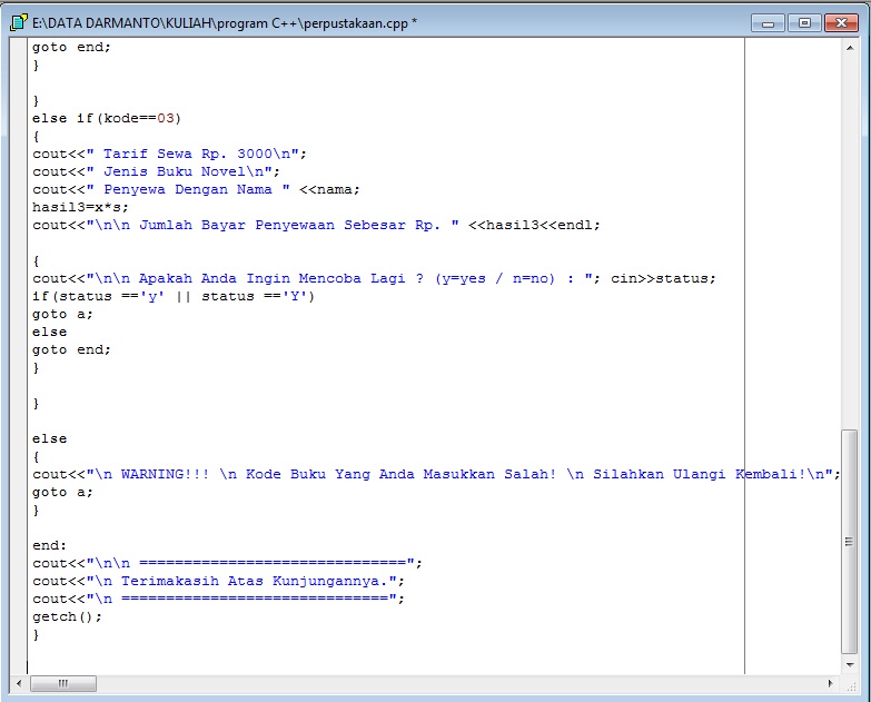 Informasi Teknologi Script C Program Perpustakaan