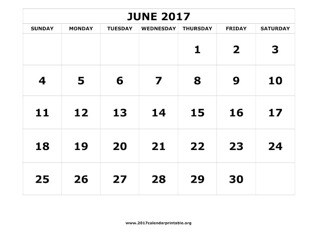 Printable Blank Calendar June 2017