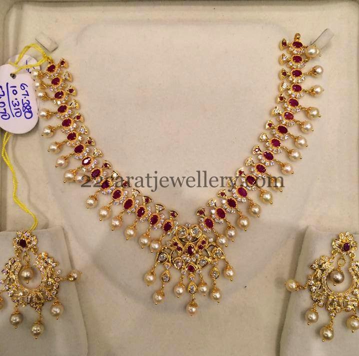 Ruby CZ Set with Chandbalis 58gms - Jewellery Designs