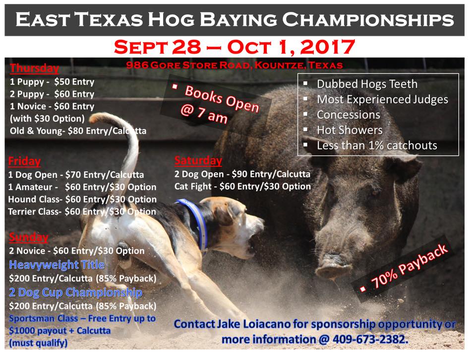 The Catahoula Hog Dog: EAST TEXAS HOG BAYING CHAMPIONSHIPS 9/2017