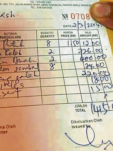 Pelanggan tak puas hati sebar resit restoran caj RM1415 di laman sosial ...