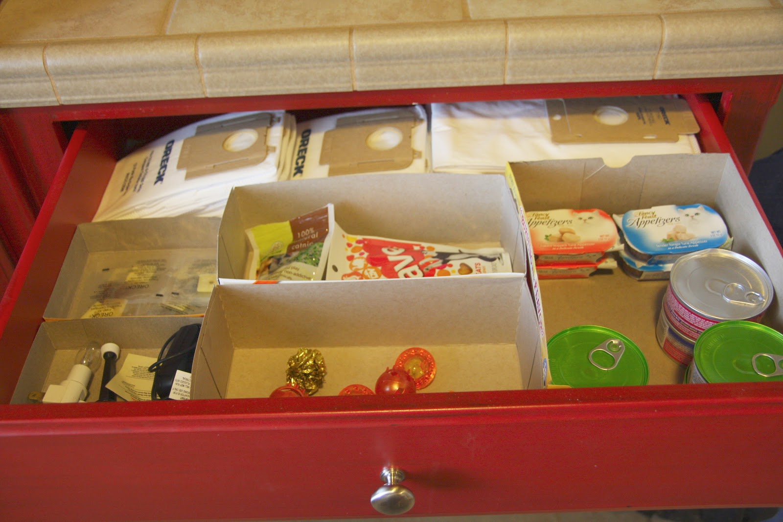 old food packaging = new drawer organizers - Simply Organized