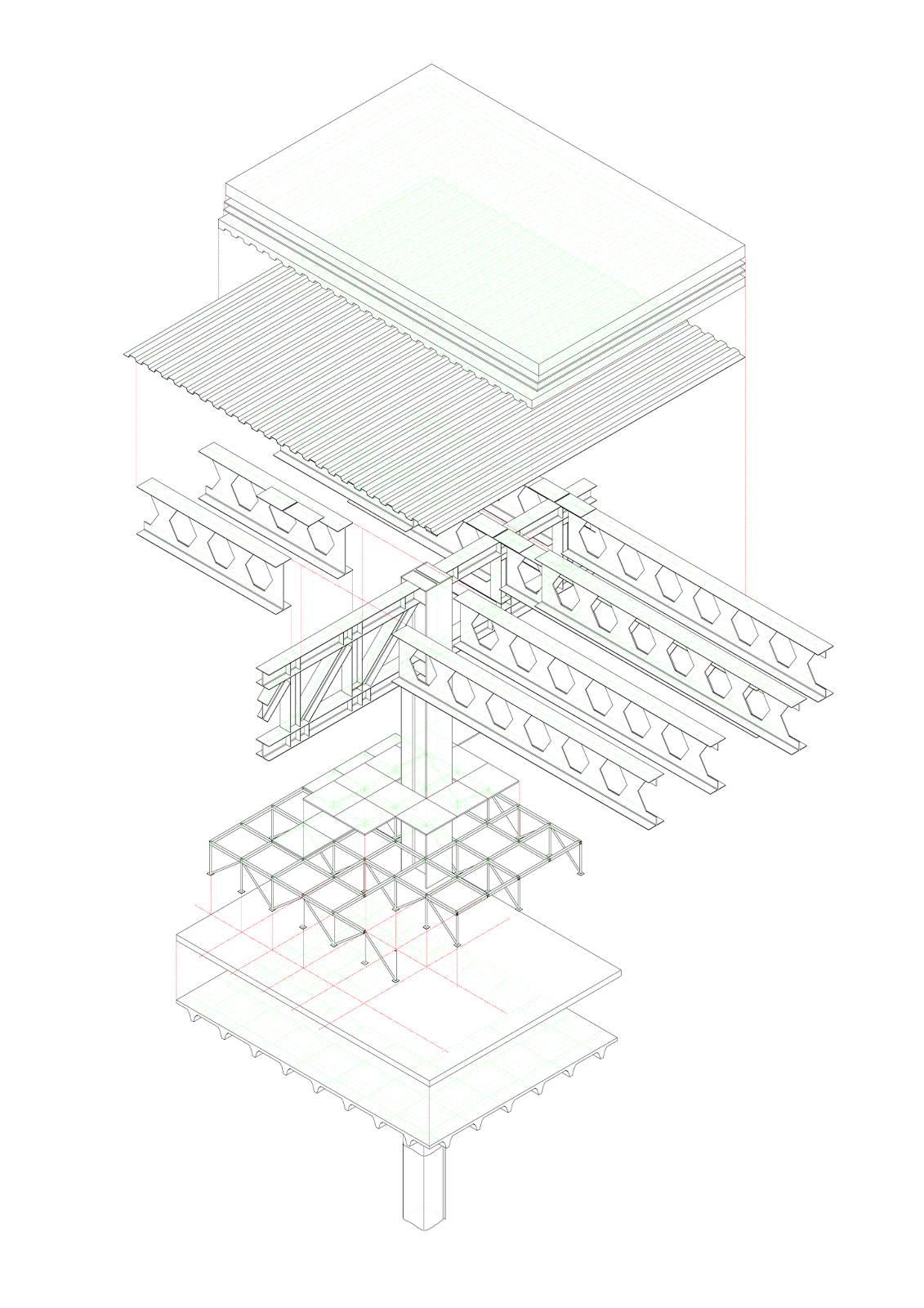 Proyectos arquitectonicos 8 Manu Cardiel: axonometrica estructural