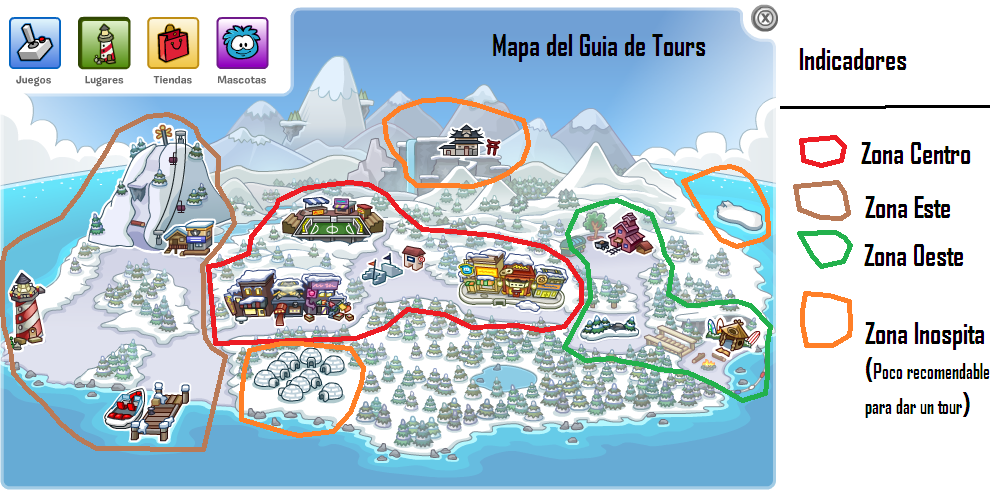 Guia del Guia de Tours, Club Penguin.: Mapa para el Guia de Tours