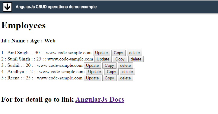 AngularJs CRUD Operations demo example AngularJs CRUD Operations demo example