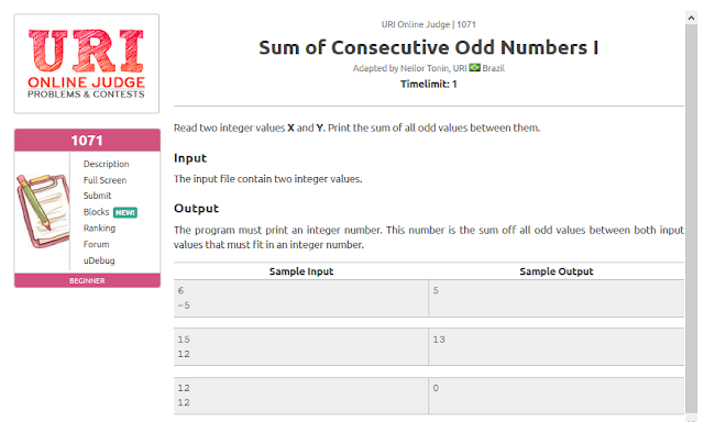 1071.Sum of Consecutive Odd - URI problem's solution in Python