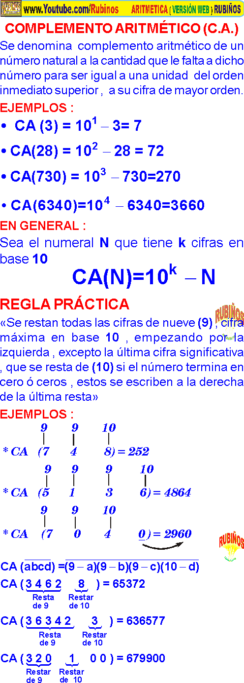 COMPLEMENTO ARITMÉTICO PROBLEMAS RESUELTOS
