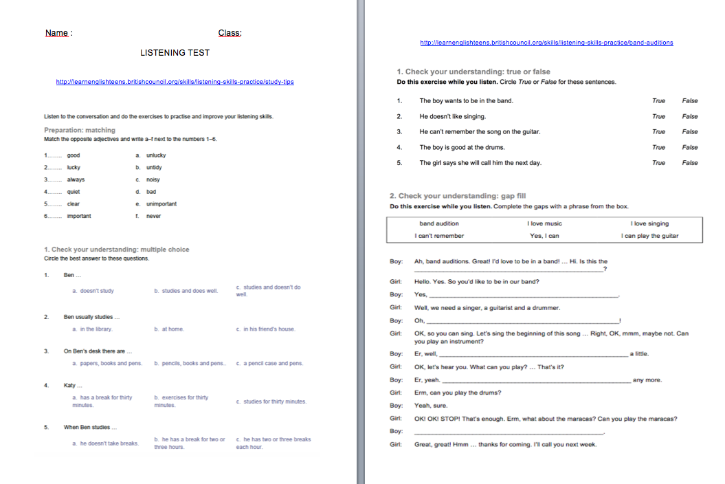 OUR ENGLISH CLASS: Listening practice