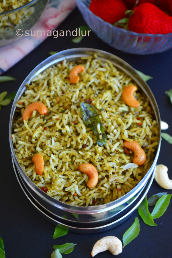 Veggie Platter: K for Kaju - Karivepaku Annam / Cashew - Curry Leaves Rice