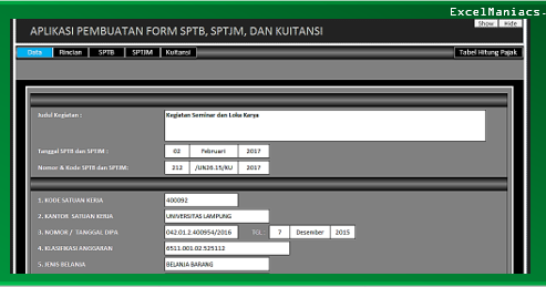 Aplikasi Pembuatan Form SPTB, SPTJM, dan Cetak Kuitansi - ExcelManiacs