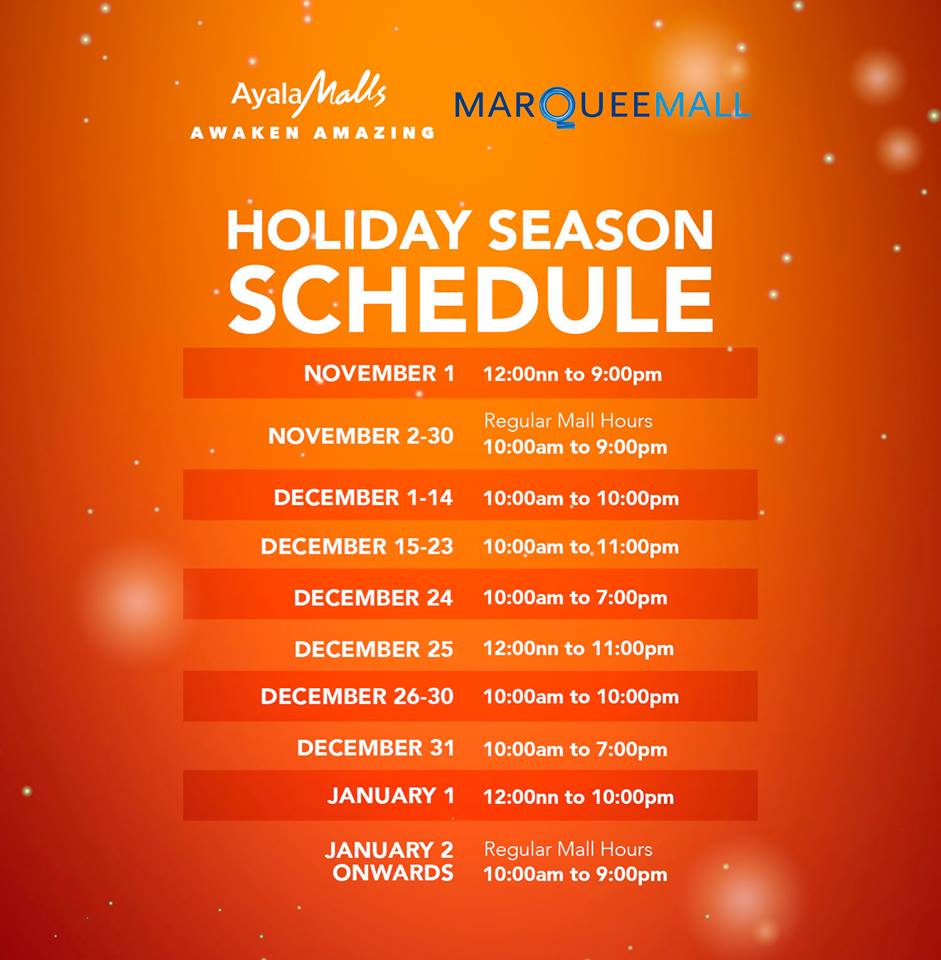 Manila Shopper: Holiday 2018 Schedule of Malls, Supermarkets, Theme Parks