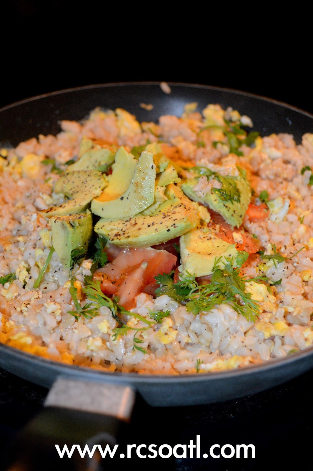 Real College Student of Atlanta: Fried brown rice with avocado and tomato