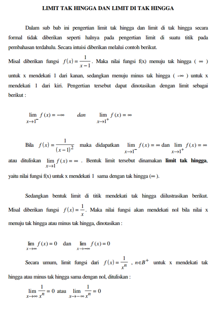 Materi Kalkulus 4 : Limit Tak Hingga dan Limit Di Tak Hingga ...