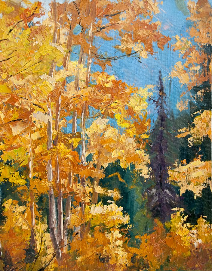 Kit Hevron Mahoney Fine Art: KM2685 Autumn Gold (autumn, Aspen, aspen ...