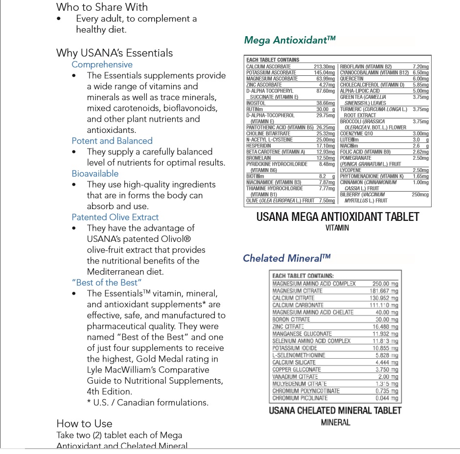 Essentials - the best product of USANA (5 Gold Star Awardee)