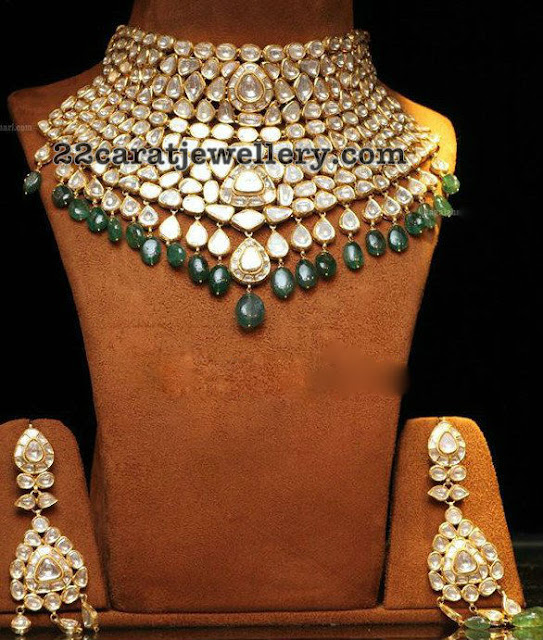Flat Diamonds Kundan Set with Earrings - Jewellery Designs