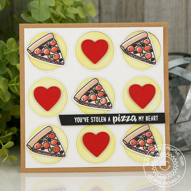 Sunny Studio: Fast Food Fun Window Grid Pizza Themed Card with Juliana