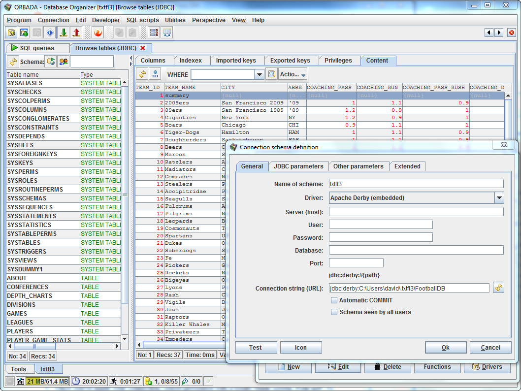 Browsing Apache Derby databases