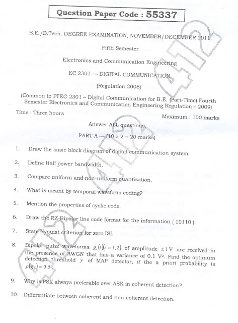 EC2301 Digital Communication Nov Dec 2011 Past Question Paper ...