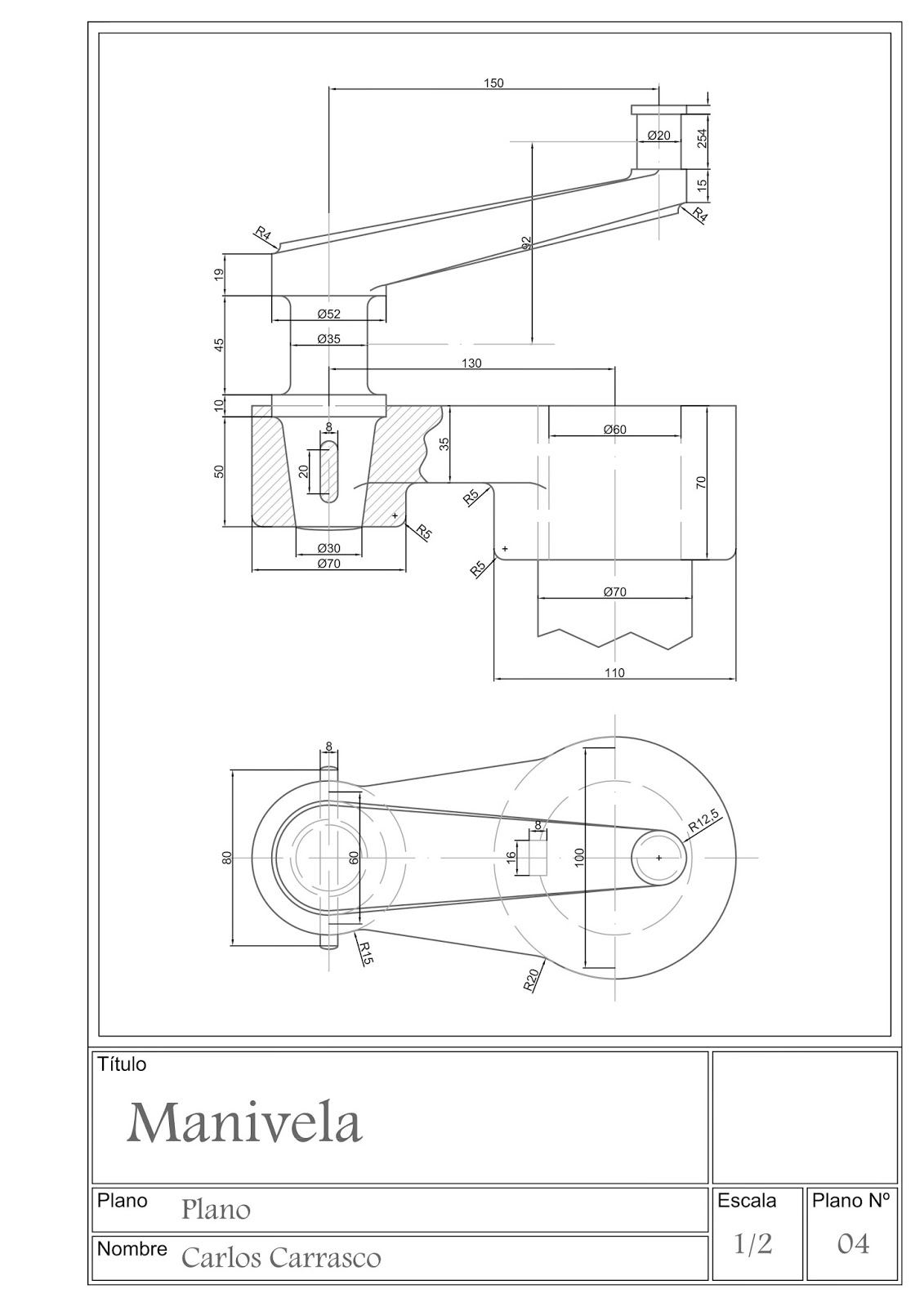 Almacén de Diseño y Delineación: Manivela - Plano Acotación 2D