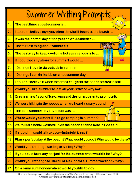 Fun Games 4 Learning: Summer Writing Prompts