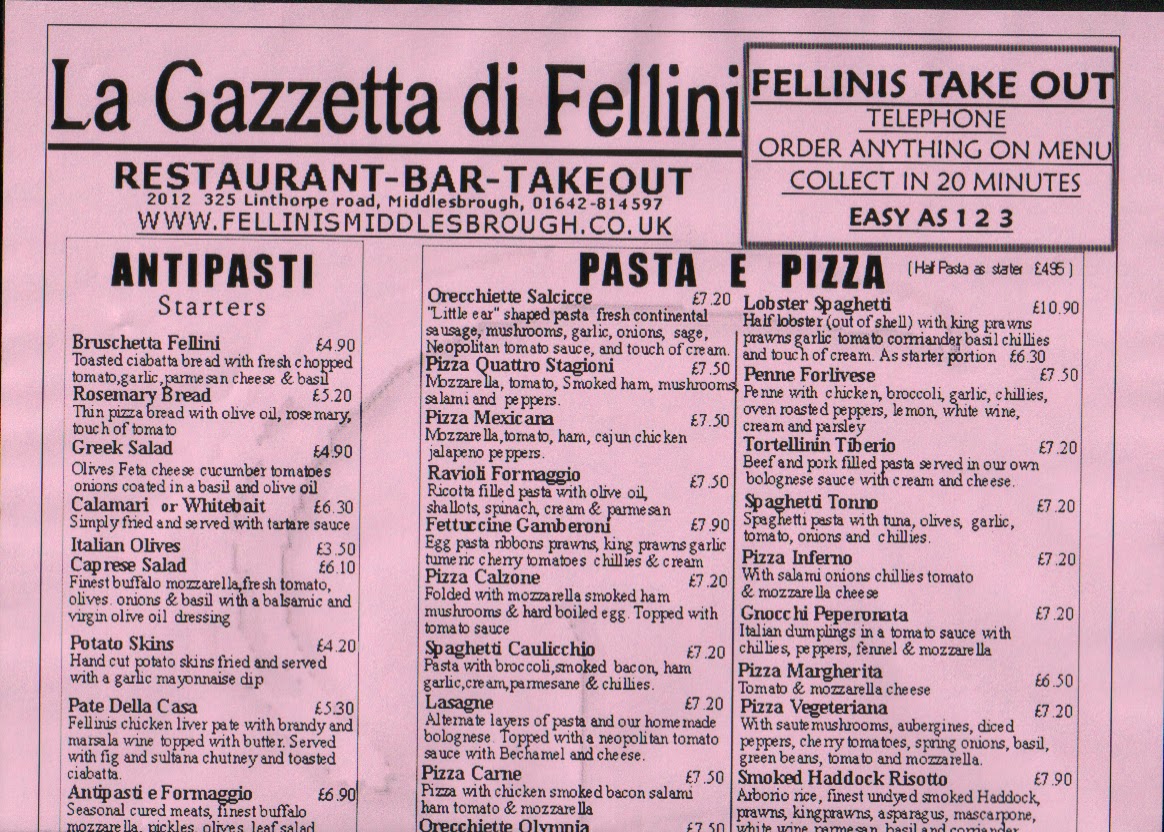Fellinis Restaurant And Bar: MENU A