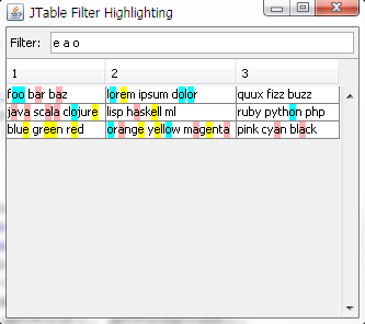 send teh codez: Java/Swing: JTable Filter Highlighting