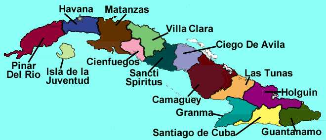Mapa de cuba y sus provincias