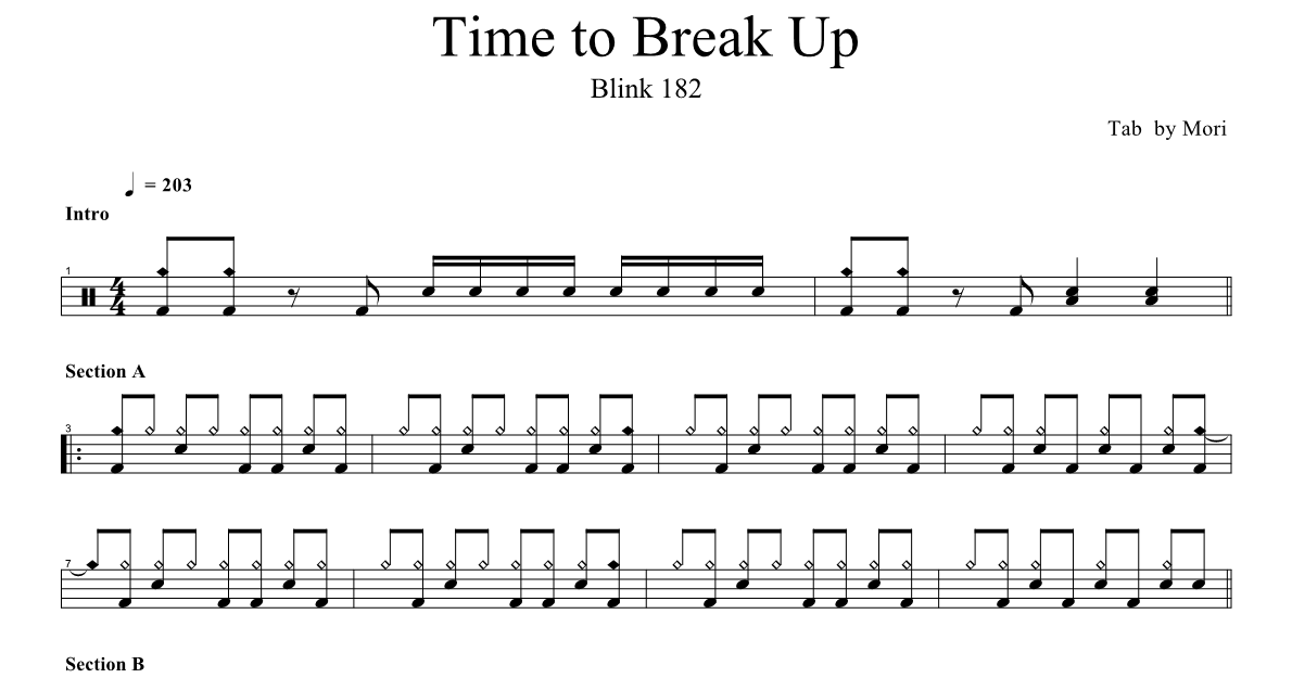 鼓手森 - Simply Drumming: Blink 182 - Time to Break Up drum tab