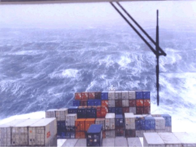 Container ship in a storm