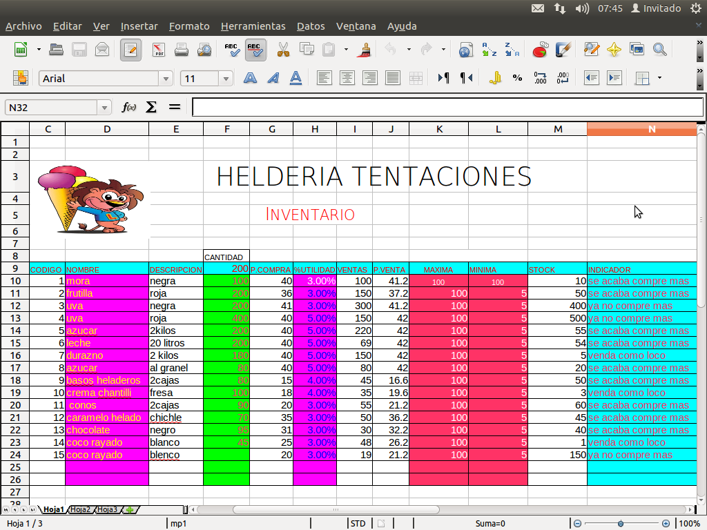 LOVE IS A GAMBLE: INVENTARIO HELADERIA
