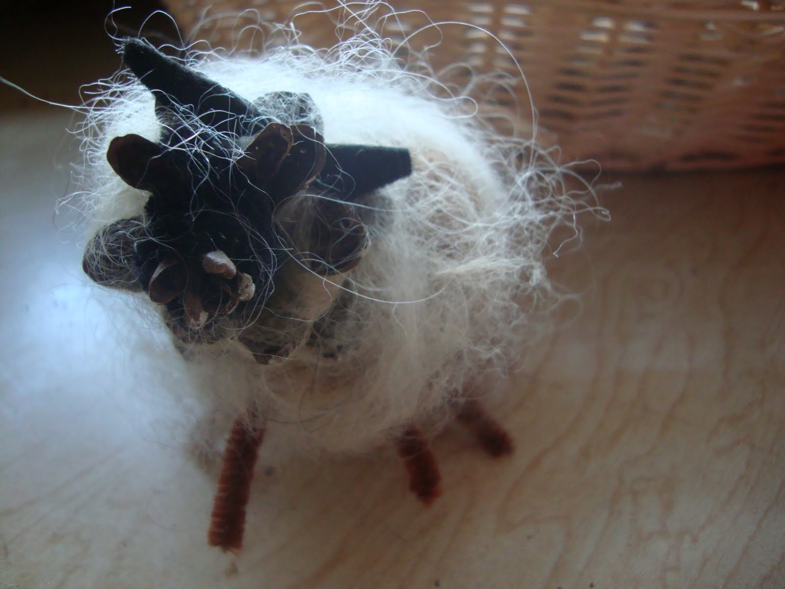 art and soul preschool: Making Pine Cone Sheep with Llama Wool
