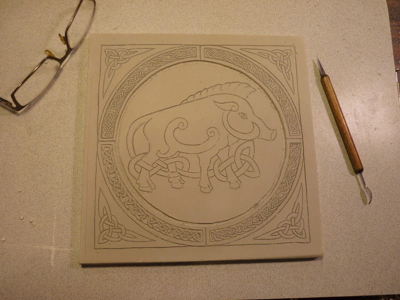 Decorative handmade ceramic tile: Carving decorative Celtic Boar ...