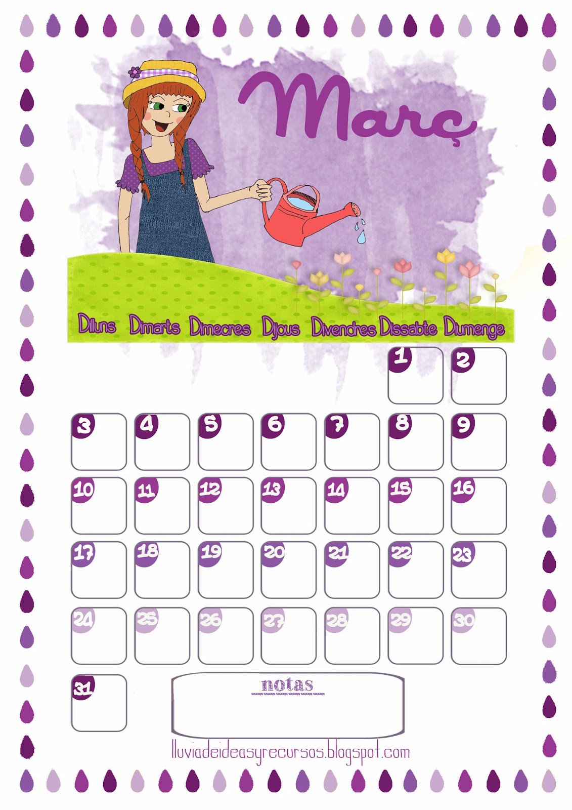 Descargables: Calendario de marzo - LLUVIA DE IDEAS