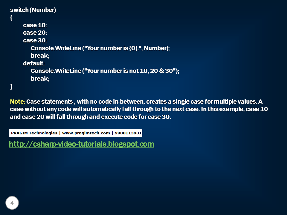 Sql server, .net and c# video tutorial: Part 11 – switch statement in C#