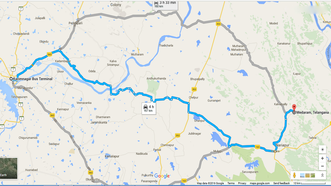 Route Map for Medaram Jatara ~ Medaram Sammakka Sarakka Jathara