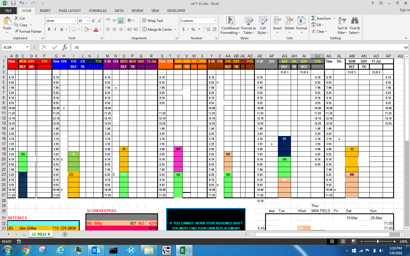 Ref and timekeep schedule