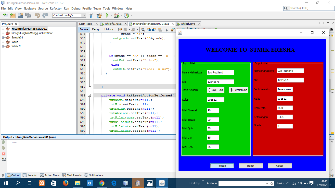 Menghitung Nilai Mahasiswa menggunakan Bahasa Java (Netbeans)