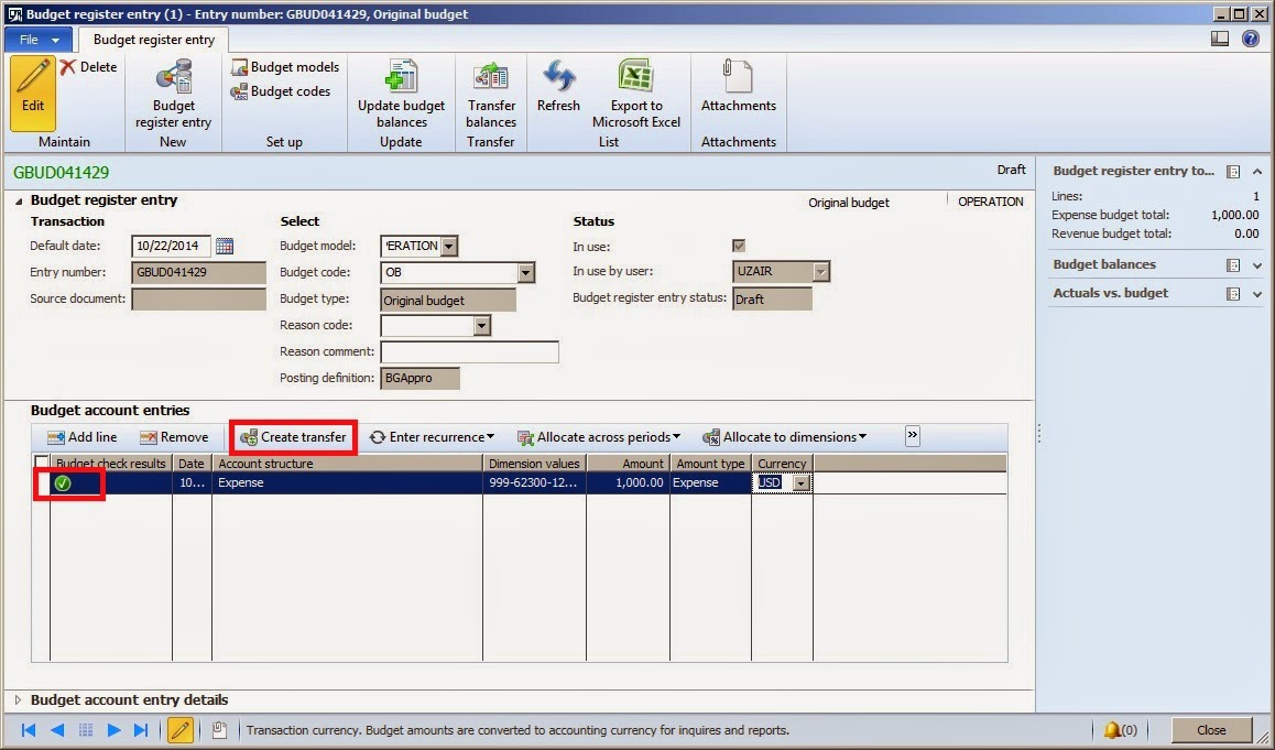 Dynamics AX/365 Fin Ops Functional Help: How to transfer budget from ...