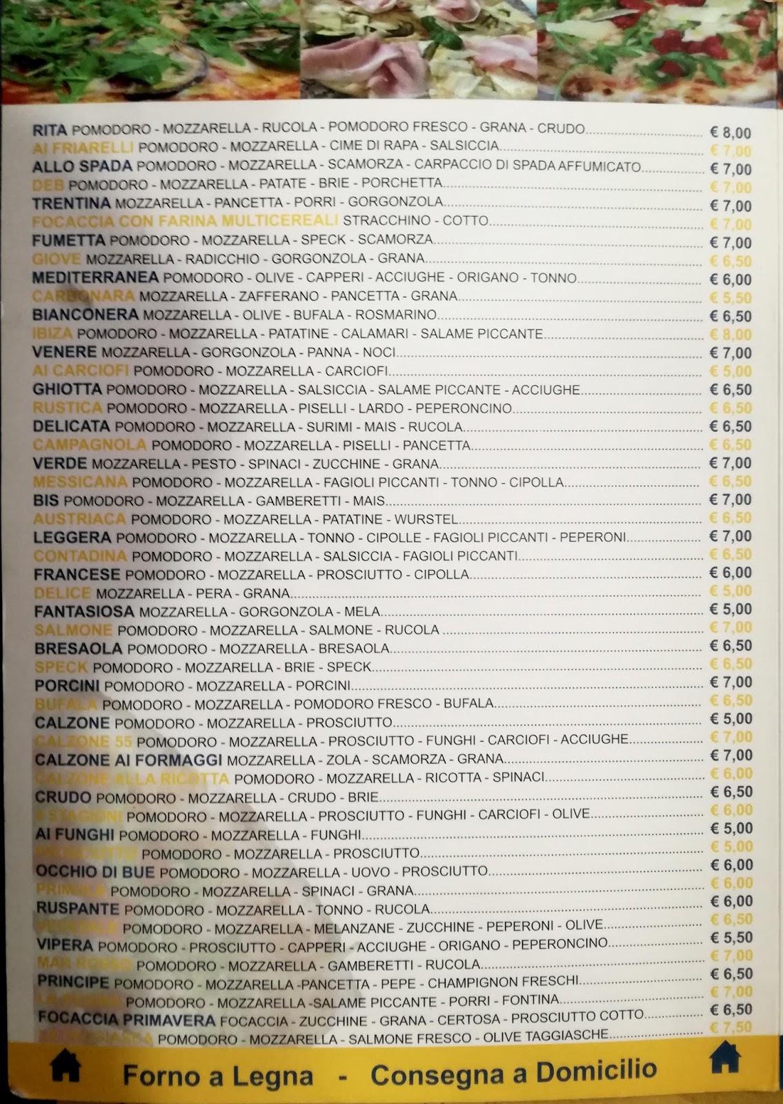 Menu e Prezzi: Pizzeria Da Rita in Via madonna degli Angeli 28 a ...