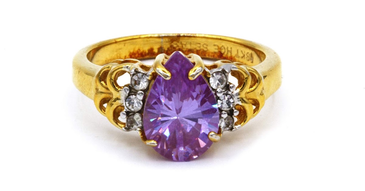 Engagement Ring, 18kt HGE Ring, SETA Gold Ring, Violet CZ Ring, Pear ...