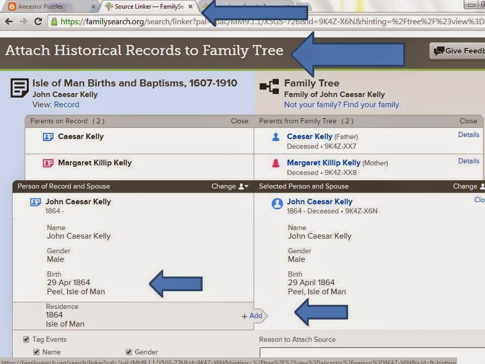 AncestorPuzzles.com: The Family Tree at FamilySearch.org: Record Hints
