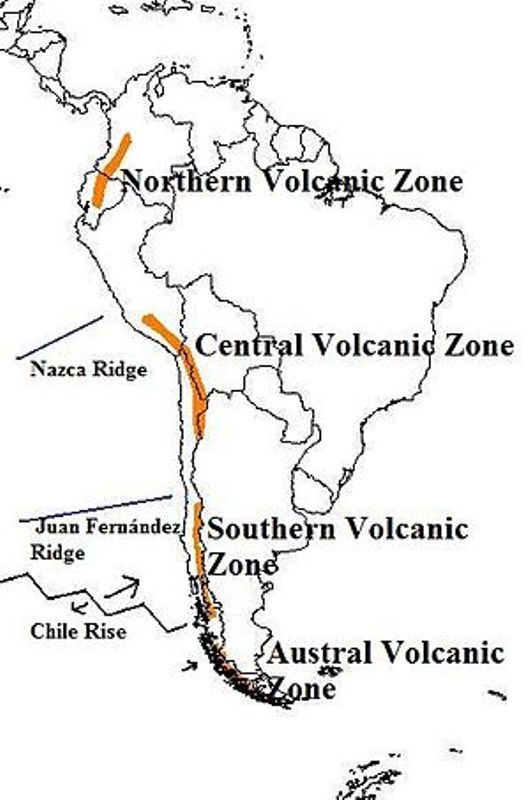 Volcanes de América del Sur.Mapas