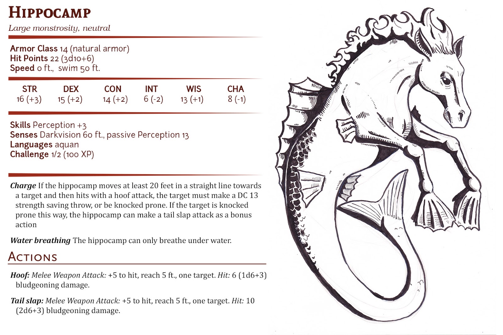 Inktober Monstrosities: H for Hippocamp