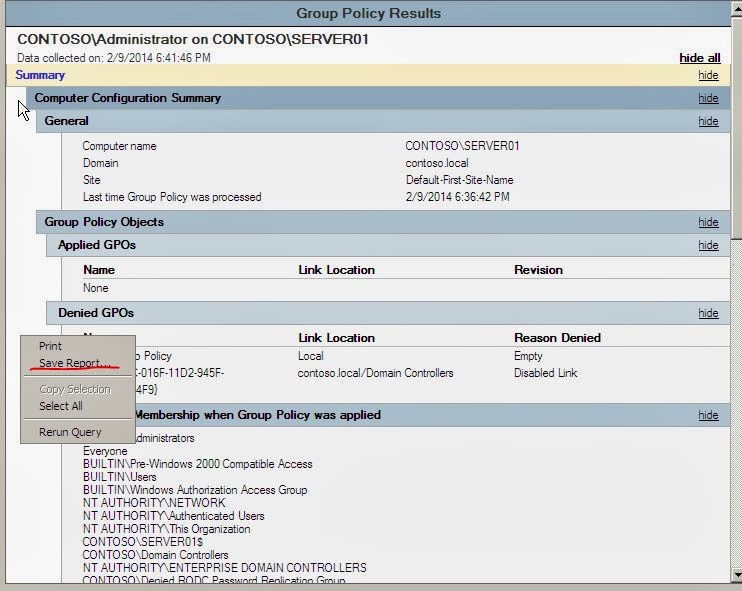 Windows 2008 Serwer -Śledzenie wyników zasad grup -Group Policy Result ...