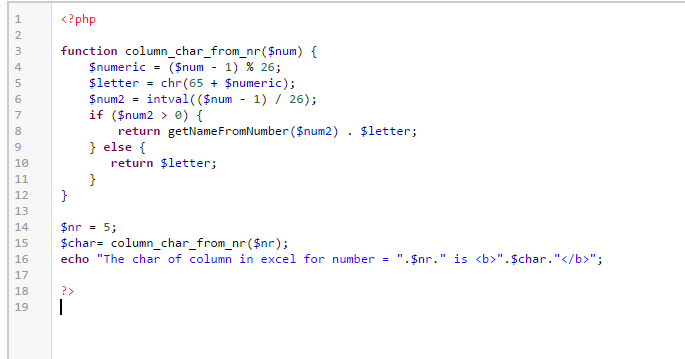 Programming Scripts PHP Function That Return Char Of Column On Excel By Number programming-scripts-php-function-that-return-char-of-column-on-excel-by-number