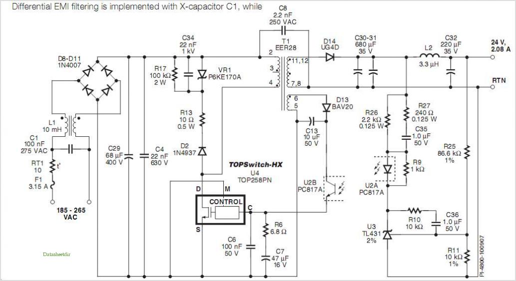 TOP258PN Application Schematic